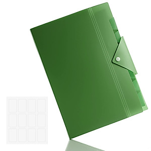 Antner 8 Pockets Expanding File Folder with 12 Sticky Labels Letter Size Accordion Folder Organizer with Snap Closure, Accordion File Holder A4 Paper Document Organizer for Home School Office, Green