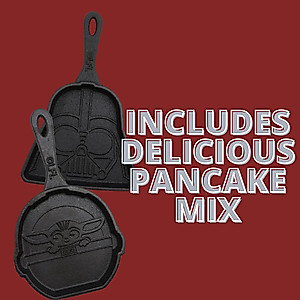 Ross Acquisition Inc. Star Wars DIY Pancake Making Kit,Mandalorian The Child and Darth Vader Shaped Cast Iron Skillets with Mix for Pancakes,Baking Gift Sets,Set of 2