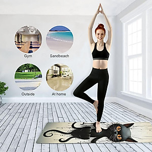 GOODOLD Funny Black Cat Yoga Mat, 71 x 26 Inch Non-slip Yoga Mats Folding Travel Exercise Mat Indoor Outdoor Gym Pilates with Storage Bag for Women Men