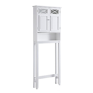 Elegant Home Fashions Dawson Wooden Space Saver with Cross Molding and 2 Doors, White