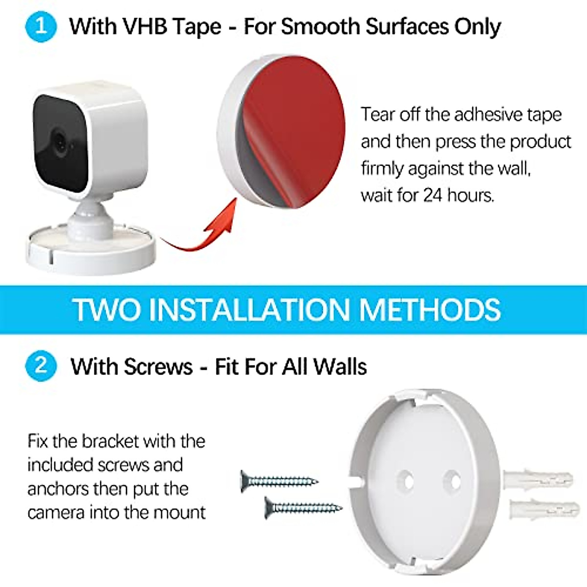 Blink Mini Camera Wall Mount Bracket, 2 Pack Strong Adhesive Durable Camera Mount Stand for Blink Mini Indoor Camera, No Drilling or Screw Secured Fixed (Blink Mini Camera is NOT Included)