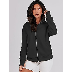 ANRABESS Women's Hoodies 2023 Fall Jacket Cropped Hooded Sweater Casual Long Sleeve Sweatshirts Full Zip Up Trendy Clothes Teen Girl Y2K Winter Cute Tops 1128heise-M Black