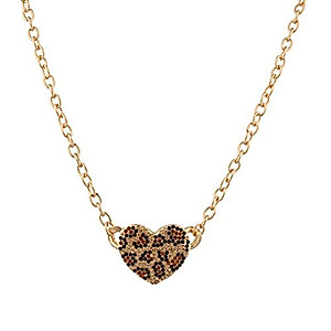 LUX ACCESSORIES Leopard Animal Print Pave Heart Pendant Chain Link Necklace