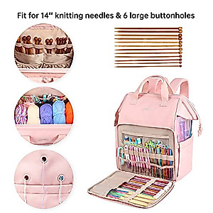 Knitting Bag Backpack,Leudes Yarn Storage Organizer Large Crochet Bag Tote Water Resistant Yarn Holder Case for Carrying Projects, Knitting Needles, Crochet Hooks and Other Accessories (Pink)