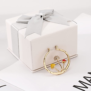 Emoin Mushroom Earrings For Women,Mushroom Hoop Dangle Earrings, Gold Hoop Earring Mushroom Dangle,Mushroom C-shaped Big Earrings For Women Girls Gift,Earrings Pendant Mushroom Jewelry Accessories