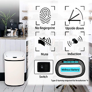 HCB Trash Can Automatic Waste Bin Mute Metal Garbage Can with Lid Stainless Steel 13 Gallon 50 Liter for Kitchen | Office | Bedroom | Bathroom | Living Room (White)