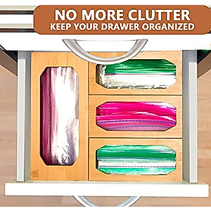 Ziplock Bag Storage Organizer for Drawer,Ziplock Bag Organizer,Pack of 4 Bamboo Bag Foil and Plastic Bag Organizer Food Storage Bag for Gallon Quart Sandwich Snack Baggies