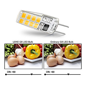 LEKE G8 Bulb Warm White 3W G8 LED Bulb Equivalent to G8 Halogen Bulb 20W-25W Dimmable G8 Light Bulb 3000k, AC 110v/120v/130v(6 Pack)