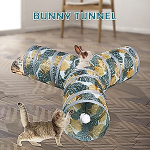 NANEEZOO Bunny Tunnels & Tubes Collapsible 3 Way Rabbit Hideout Small Animal Activity Tunnel Toys - for Dwarf Rabbits Bunny Guinea Pigs Kitty (Print Color)