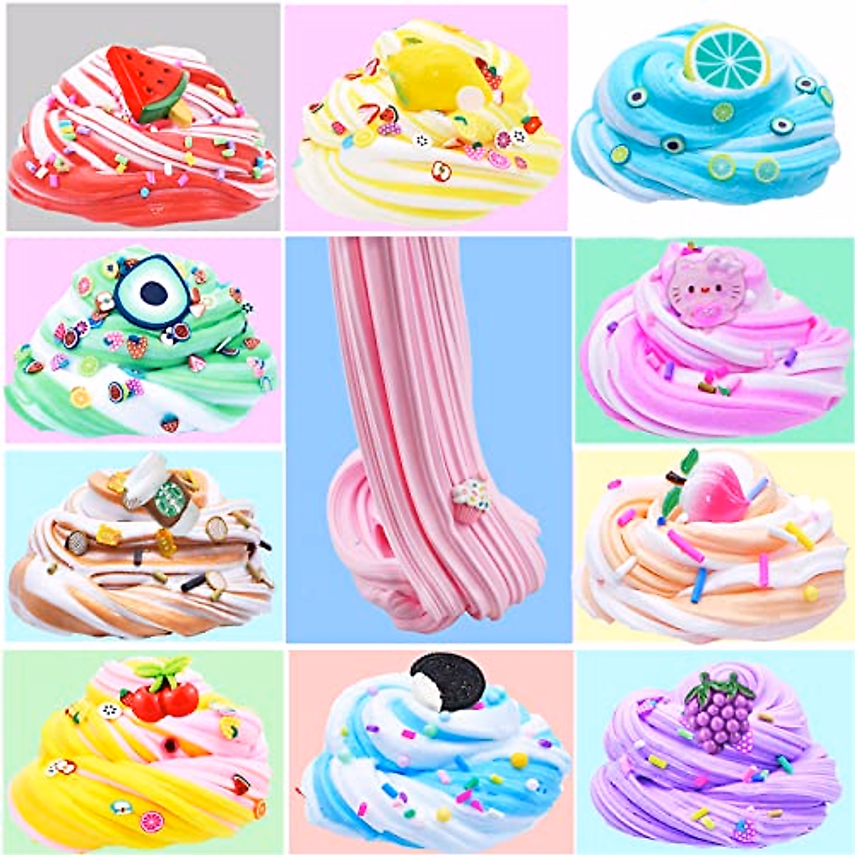 sedytoju Butter Slime Kit for Girls 10 Pack, Party Favors with Watermelon, Coffee, Mint, Candy, and Lemon Slime, Stretchy and Non-Sticky, Stress Relief Toy for Boys, Easter Basket Stuffers