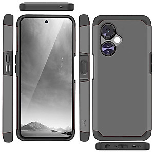 TJS Compatible for OnePlus Nord N30 5G Case, with Tempered Glass Screen Protector Dual Layer Hybrid (Magnetic Mount Friendly) Shockproof Drop Protection Impact Phone Case (Gray)