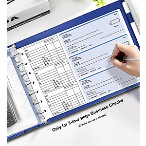 SUNEE 7 Ring Check Binder for Business Checks with Zipper Pouch, PU Leather Blue Checkbook Binder Portfolio, 600 Checks Capacity for 9 x 13 Inch Sheet, Office Folder Supplies