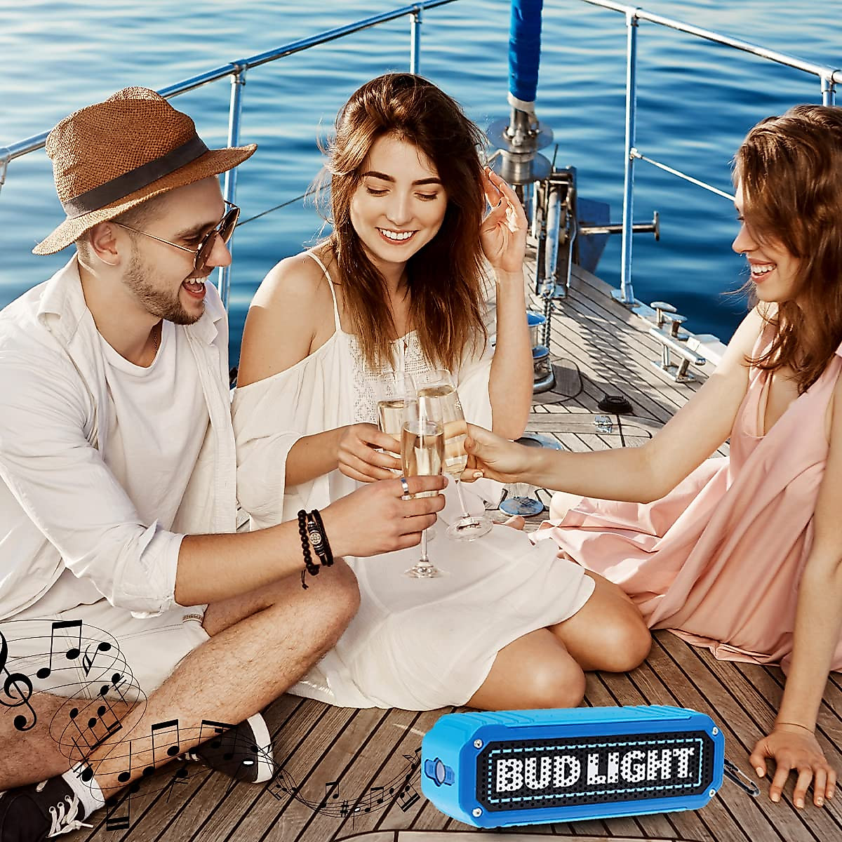 Bud Light Wireless Portable Bluetooth Speaker Water-Resistant, & Shockproof Led Flashlight Built-in Microphone & Rechargeable Battery Include USB Charging & 3.5 Aux Cable