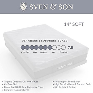 Sven & Son Queen Hybrid Mattress 14" Bamboo Charcoal and Luxury Cool Gel Memory Foam, Motion ISOLATING Springs, Designed in USA(Queen, Mattress Only 14")