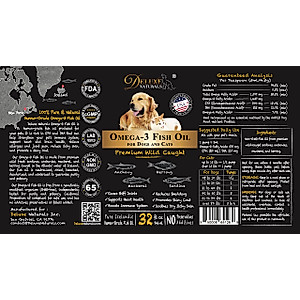 Deluxe Naturals Rich Omega-3 Fish Oil for Dogs & Cats | Natural EPA + DHA Fatty Acids for Shiny Coat, Reduce Itchy Skin, Support Joint Function, Immune & Heart Health, 32 FL OZ