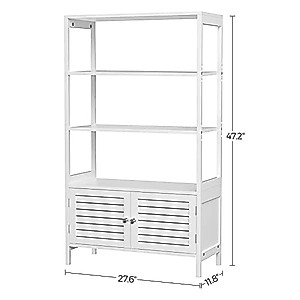 SONGMICS Bathroom Cabinet, Bathroom Storage Cabinet with 3 Shelves and Double Doors, Free-Standing, Bamboo, 11.8 x 27.6 x 47.2 Inches, White UBCB010W01