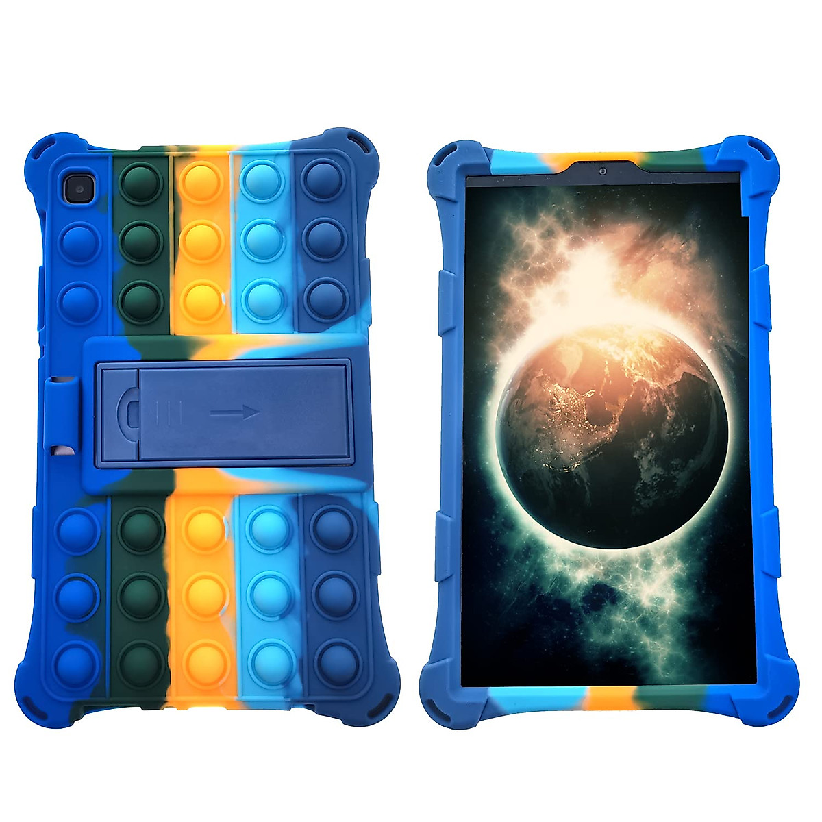 iZi Way Pop it Tablet Case for Samsung Tab A 8.0" 2019 | SM-T290/T295/T297 Kids Boys, Fidget Poppet Pop Its Push Bubble Silicone Cover Stand Strap Pencil Holder for Samsung Galaxy Tab A 8.0 - Blue