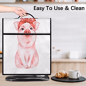 DXTKWL Cute Animal Pig Pink Coffee Maker Cover Dust protection, Coffee Machine Cover with Pockets and Top Handle， Easy Clean 14.6 * 11.2 * 17inch