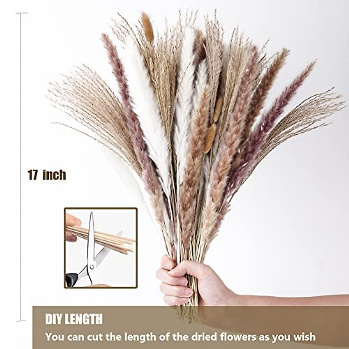 100PCS Pampas Grass Boho Decor, Dried Pampas Grass for Boho Home, Wedding, Baby Shower Decorations, Rustic Farmhouse Party Table Decor Home Decoration
