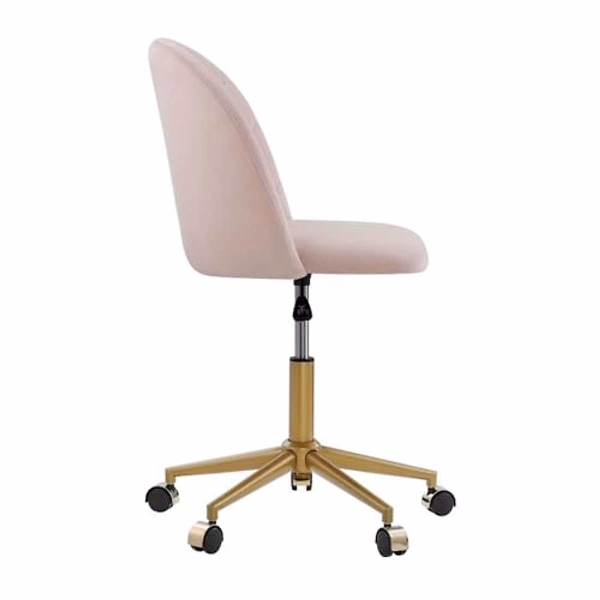 Pemberly Row Upholstered Adjustable Swivel Desk Chair Gold Legs in Blush Pink