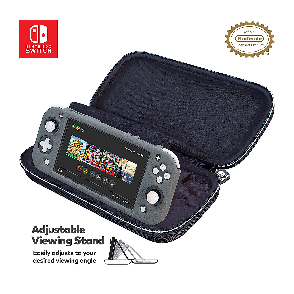 Game Traveler Nintendo Switch Deluxe OLED Case - Also for Switch & Switch Lite, Blue Ballistic Nylon, Viewing Stand & Bonus Game Cases, Deluxe Handle, Licensed by Nintendo, #1 Selling Case in USA