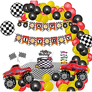 Car Party Decorations , Racing Balloon Garland Arch Kit, Vintage Race Car Balloons, Finish Line Race Car, Racing Car Decorations, Monster Truck Party, Black White Lattice Printed Latex Balloons