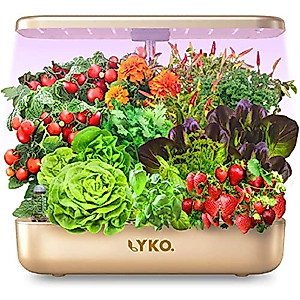 Hydroponics Growing System 12 Pods,LYKO Indoor Garden w/Full-Spectrum 36W Grow Light,Indoor Herb Garden Automatic Timer,Height Adjustable 3.5L Water Tank, Gifts for Women (Gold)