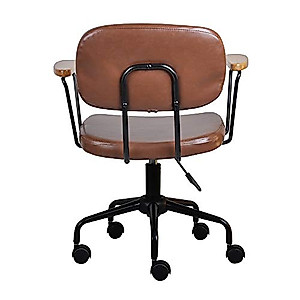 GIA Adjustable Swivel Chair with Armrests and Brown Vegan Leather Seat
