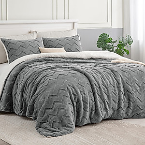 BEDELITE Fluffy Twin Comforter Set - Super Soft Sherpa Grey Comforter for Twin Size Bed, Luxury Warm Bedding Set for Winter, Fuzzy Bed Set 2 piece (1 Comforter, 1 Pillowcase)