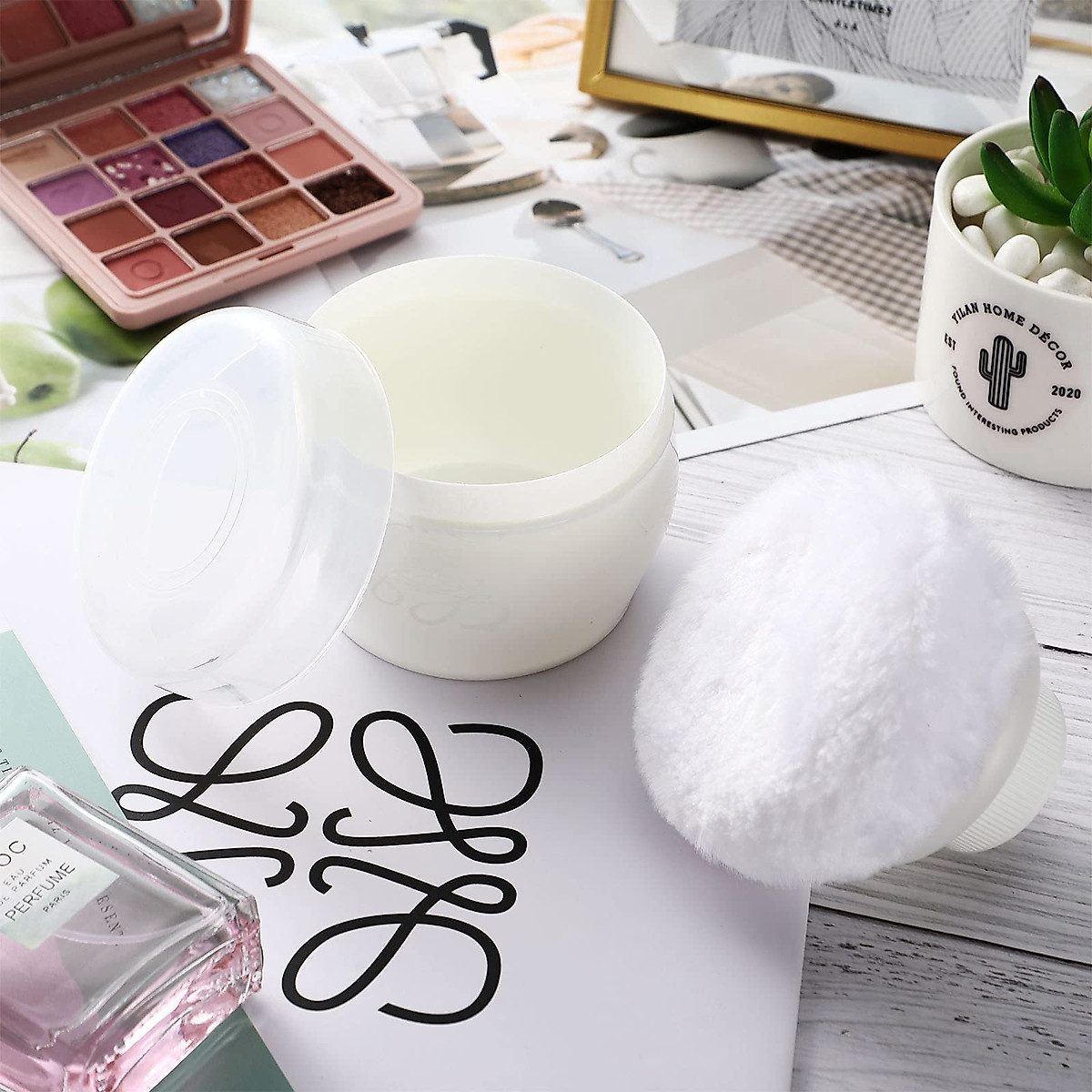 4 Pcs Body Powder Container After Bath Baby Fluffy Puff Kit Baby Body Care Cosmetic Bath Powder Container with a Large Handle Puff Box for Home Travel