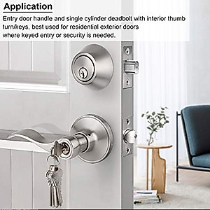 Knobonly Front Door Entry Lever Lockset and Single Cylinder Deadbolt Combination Set, Satin Nickel - (2 Pack) - All Keyed Alike(Same Keys)