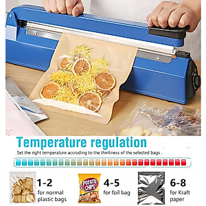 Impulse Sealer 16 inch Manual Heat Sealer Machine with Adjustable Heating Mode, ABS Shrink Wrap Bag Sealers for Plastic PE PP Bags, Portable Poly Bag Sealing Machine with Extra Replace Kit (blue)