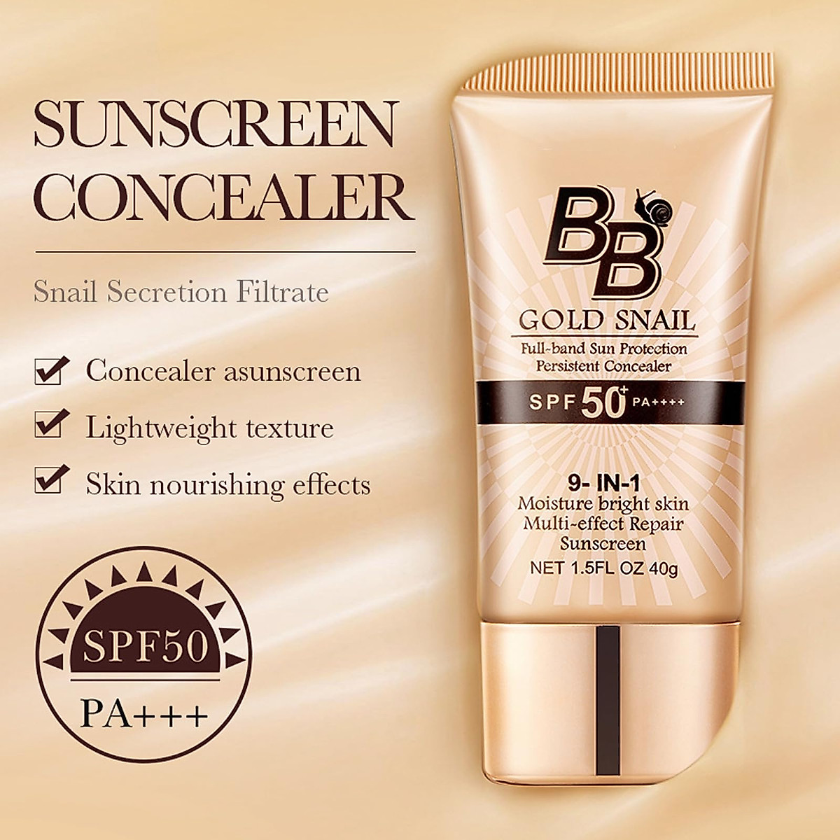 Rosarden BB Cream Tinted Moisturizer With SPF 50, Hydrating Formula Face Sunscreen For All Skin Types, Oil-Free, Light (01)