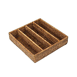 La Jolla Rattan Silverware Tray and Organizer, Honey Brown