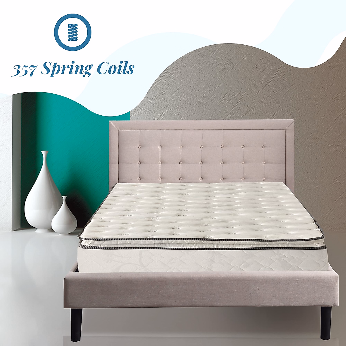 Greaton 1-inch Pillow Top Medium Firm Foam Mattress with 357 Coil Count, Premium Double Sided Mattresses with 12-inch Height, Fully Assembled Bedding, White, Full XL