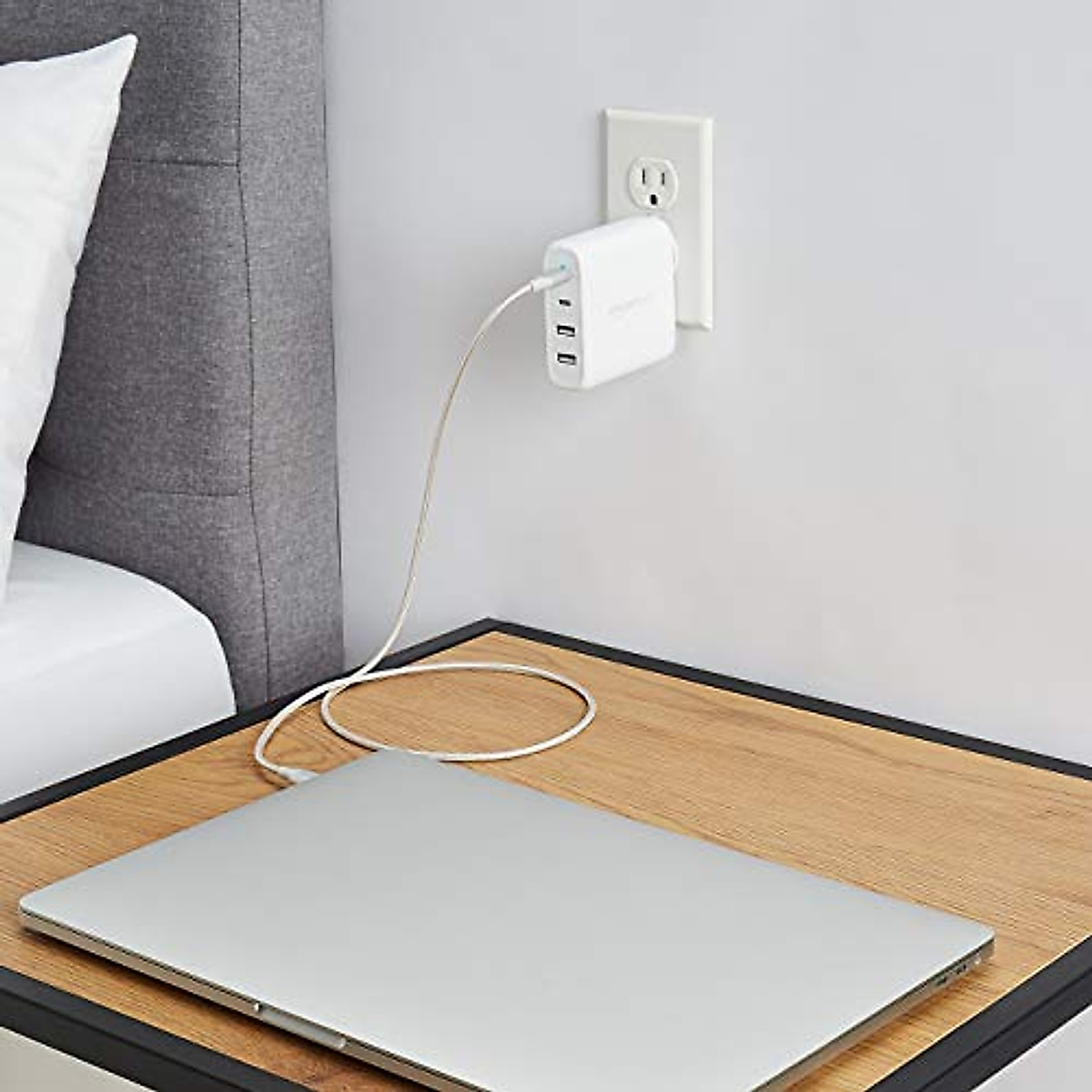 Amazon Basics 100W Four-Port GaN Wall Charger w/ 2 USB-C (100W,18W) & 2 USB-A Ports (12W) w/PD for Laptops, Tablets & Phones (iPhone 16/15/14/13/12/11/X, iPad, Mac, Samsung, and More), Non-PPS, White