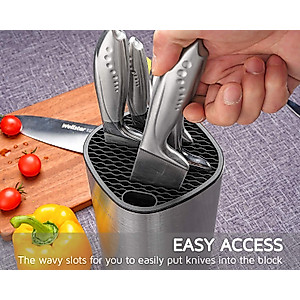 WELLSTAR Sharp Kitchen Knives 5 Piece Set, Chef Carving Bread Utility Paring Knife + Come Apart Heavy Duty Chicken Meat Scissors Shears with German Stainless Steel Blade + Universal Knife Block Holder
