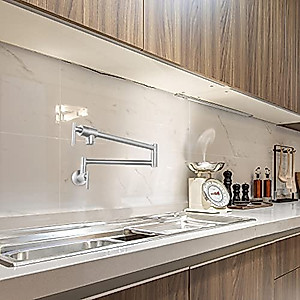 Launceter Pot Filler Faucet, Wall Mount Pot Filler Solid Brass Brushed Nickel Kitchen Faucets, Double Joint Swing Arm Kitchen Sink Pot Filler Faucets, Single Hole with 2 Handles(Brushed Nickel)