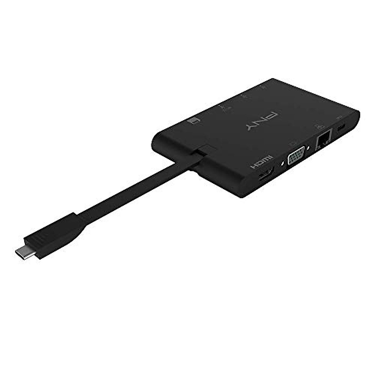 PNY 9 in 1 Mini Portable USB-C Power Hub with Integrated USB-C Cable for USB-C Compatible Devices with 2xUSB-C Ports, 2xUSB-A 3.1 Ports, 1xHDMI Port, 1xVGA Port, SD/microSD Slots, PNY Mini USB-C Hub