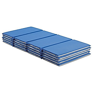 ECR4Kids Everyday Folding Rest Mat, 4-Section, 1in, Classroom Furniture, Blue/Grey