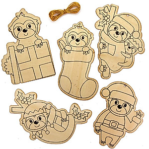 Baker Ross AX522 Christmas Sloths Wooden Decorations - Pack of 12, Christmas Decorations for Kids to Decorate and Display, Ideal Kids Arts and Crafts Project