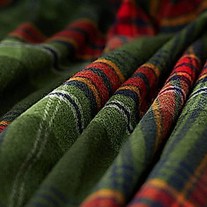 LALIFIT Soft Fluffy Green Red Plaid Fringe Blanket, Lightweight Throw with Tassels for Home Decor, 50" x 60"