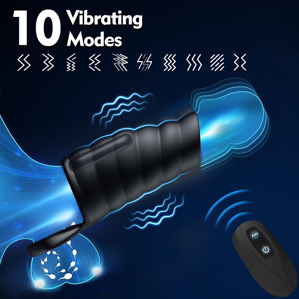Vibrating Penis Sleeve Cock Ring - Enhancing Hardness & Long Lasting of Erections Sex Toys for Men, Male Vibrator with Remote Control 10 Stimulating Modes, Adult Sex Toys for Men or Couple