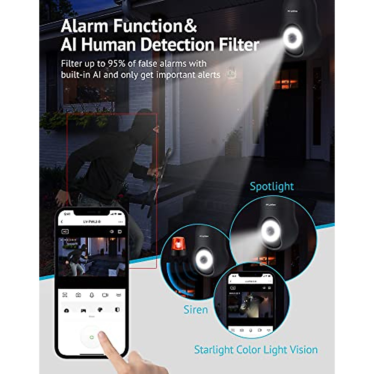 LaView 4MP Bulb Security Camera 2.4GHz, 360° 2K Security Cameras Wireless Outdoor Indoor Full Color Day and Night, Motion Detection, Audible Alarm, Easy Installation, Compatible with Alexa（Black）