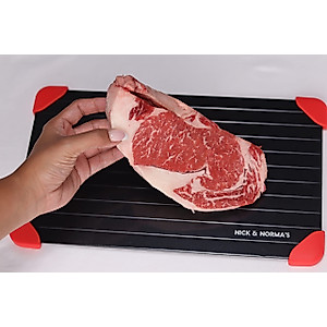 Nick & Norma's Kitchen Defrosting Tray for Frozen Meat – Thermal - Conducting Aluminum Defrosting Plate Board – Large Defrost Thawing Tray for Frozen Meat, Fish, Veggies - Silicone Riser & Water Ridge