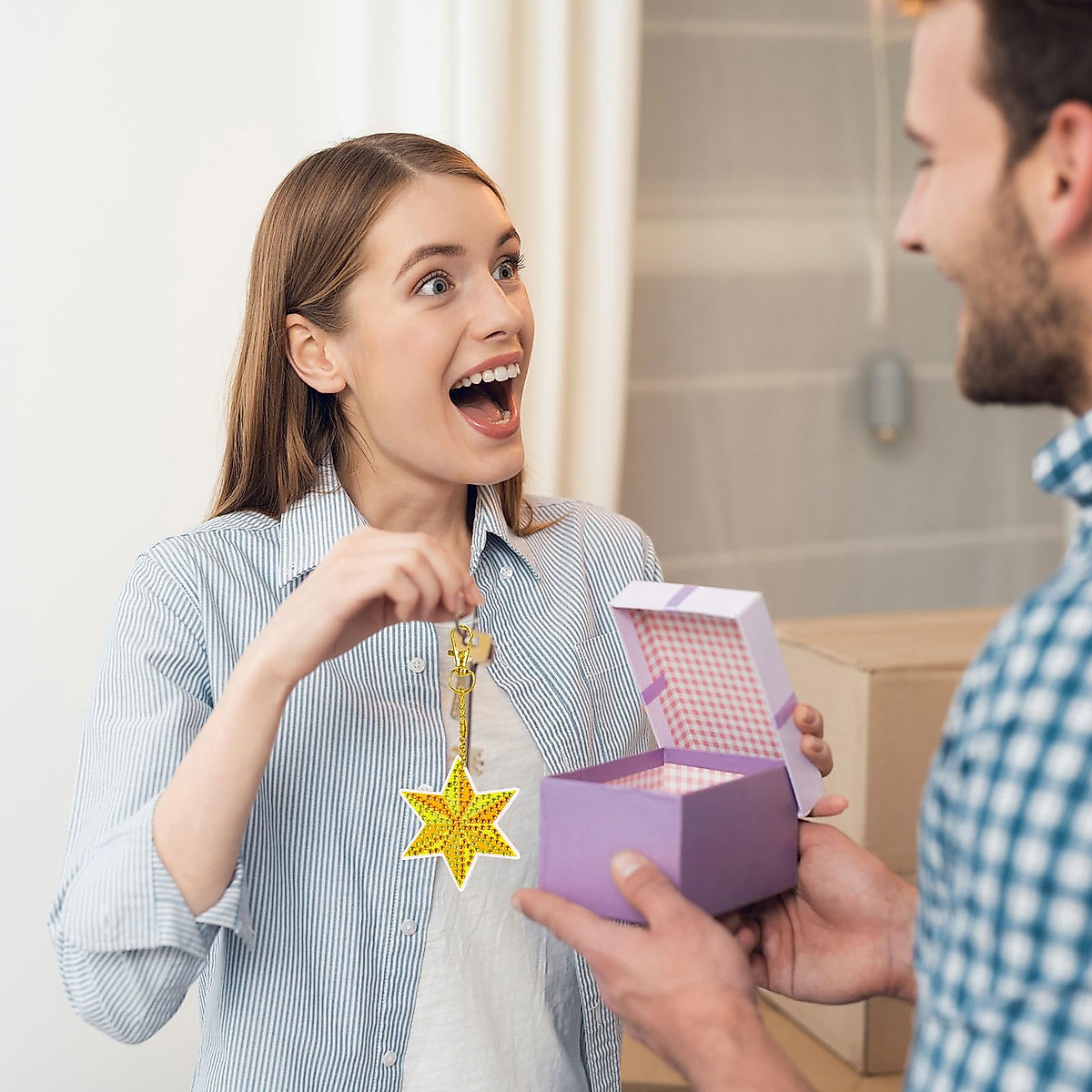 Whaline 15Pcs Christmas 5D Diamond Drawing Keychain Kit DIY Handmade Nativity Angel Diamond Drawing Pendent Rhinestone Mosaic Making Full Drill Diamond Art Ornaments Key Chain for Kids Crafts