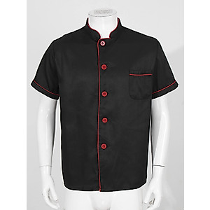 YOOJOO Men's Chef Coat Uniform Short Sleeve Cook Jacket Restaurant Kitchen Work Clothes 03 Large