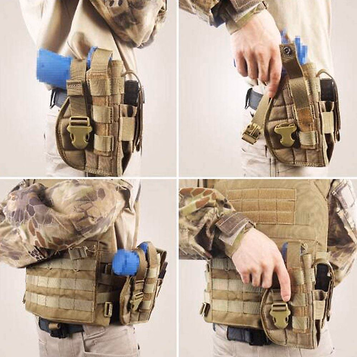 ACEXIER Universal Tactical Gun Holster Right Hand Molle Pistol Holster Combat Airsoft Waist Belt Holster for 1911 45 92 96 G1ock(Khaki)