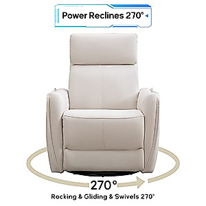 ANJ Power Swivel Rocker Recliner Chair, Electric Glider Reclining Sofa with USB Ports, Leathaire Rocking Chair Nursery Recliners for Living Room (White)