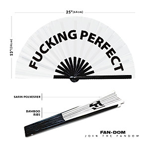 Fucking Perfect Hand Fan Foldable Bamboo Circuit Hand Fan Funny Gag Curse Words Expressions Statement Gifts Festival Accessories Rave Handheld Circuit Event Fan Clack Fans (White)